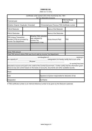 New form-16a | XLS | Personal Taxes | Personal Finance