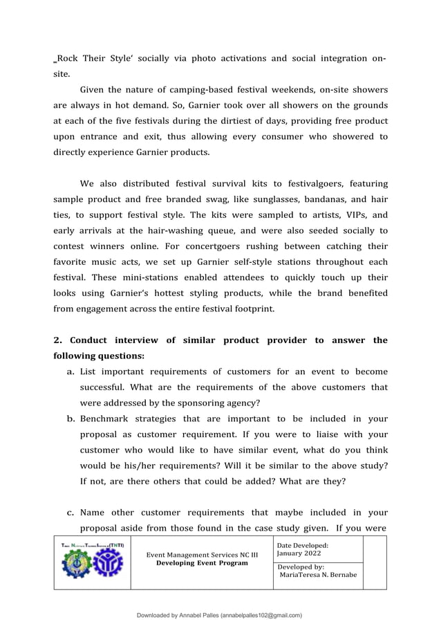 Module?cblm in Event management service c | DOCX | Educational Assessment | Education