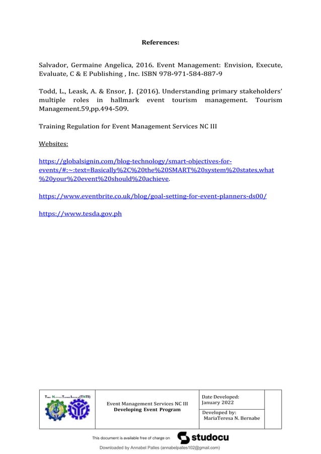 Module?cblm in Event management service c | DOCX | Educational Assessment | Education