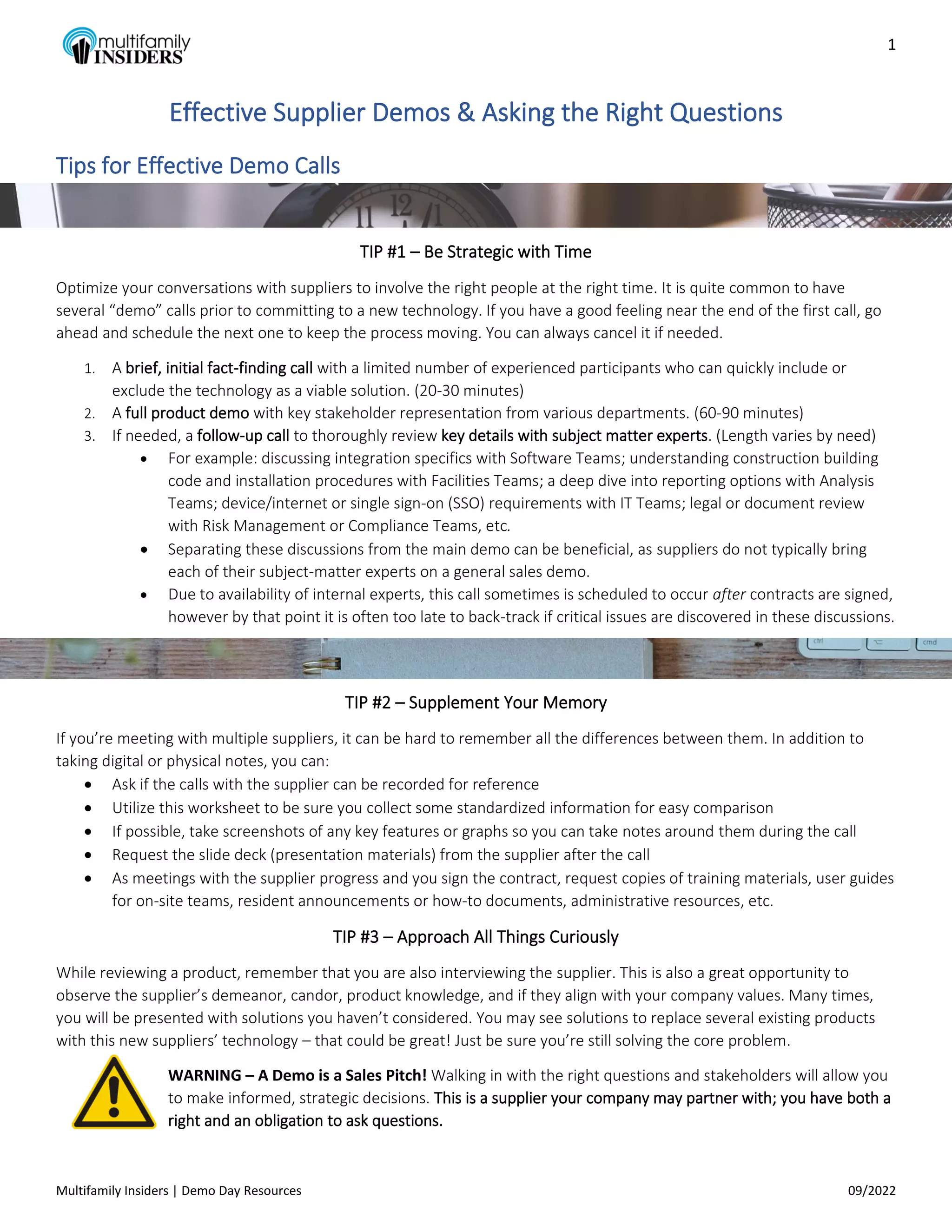 Multifamily Demo Day - Effective Vendor Demos & Asking the Right ...