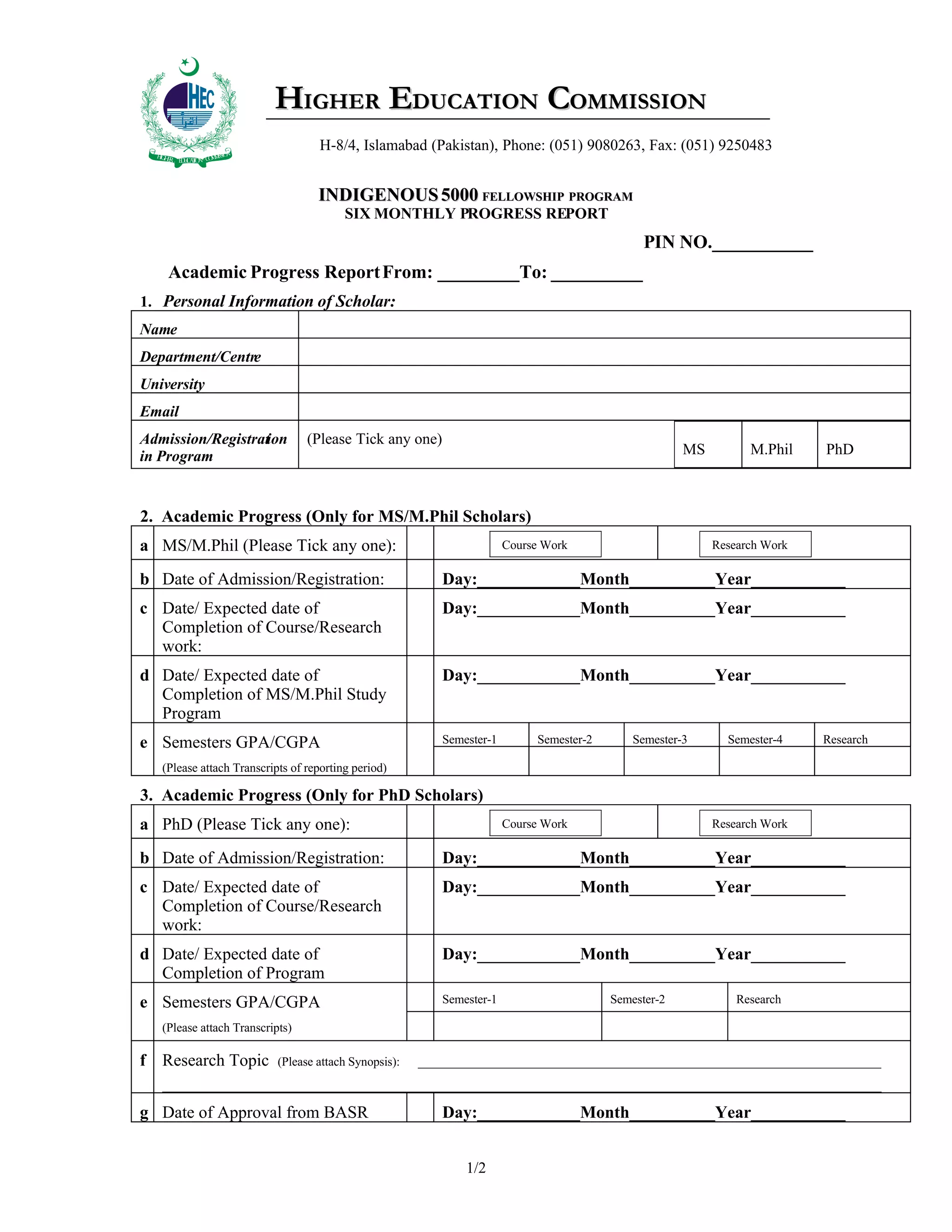 New Progress Report Proforma | DOC