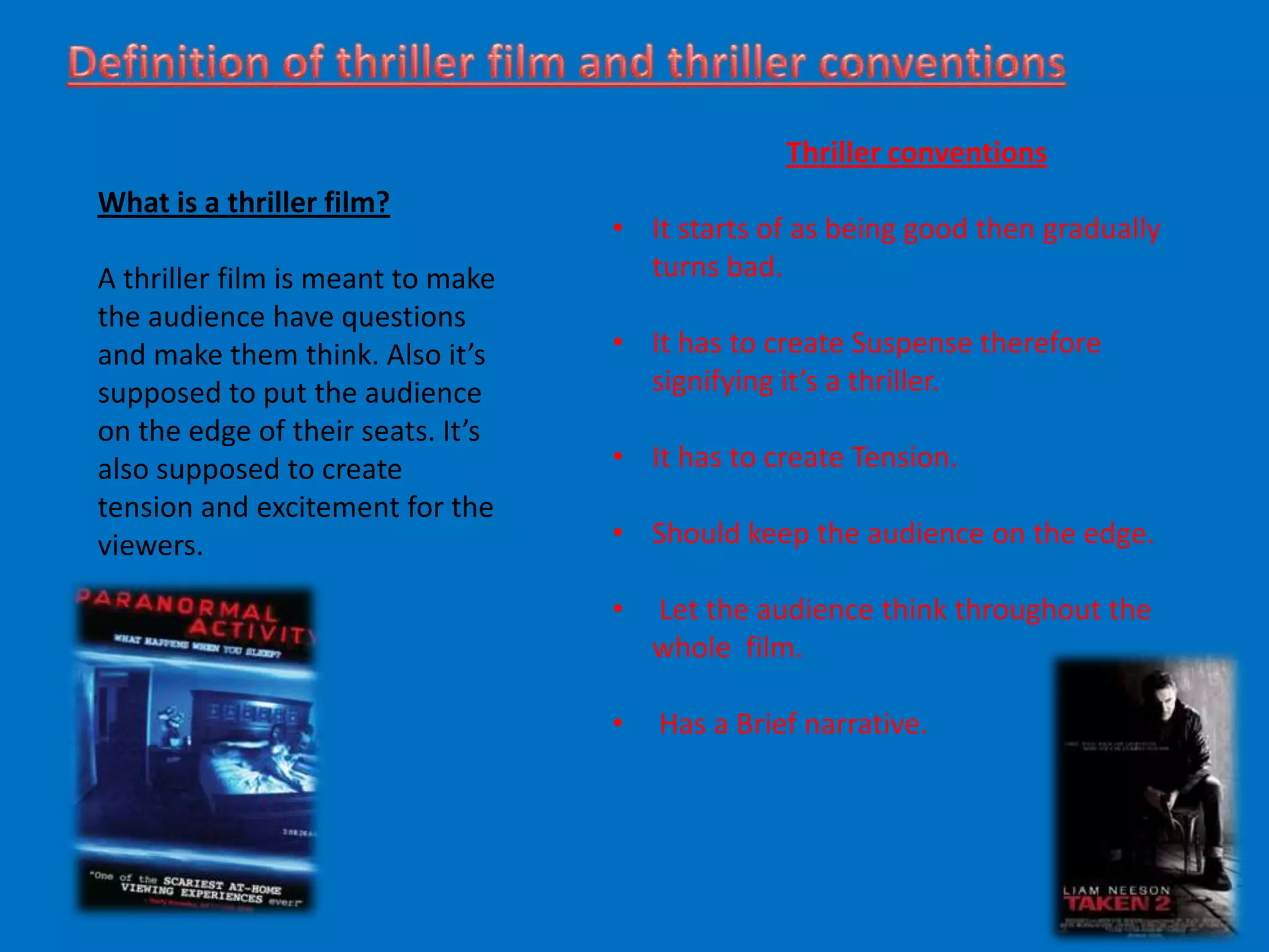 Definition of thriller film and thriller conventions | PPT