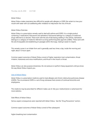 Advair Diskus Uses, Side Effects, Interactions | PDF
