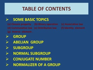 SOME IMPORTANT TOPICS OF GROUP THEORY IN MODERN by Sonukumar .pptx | PPTX