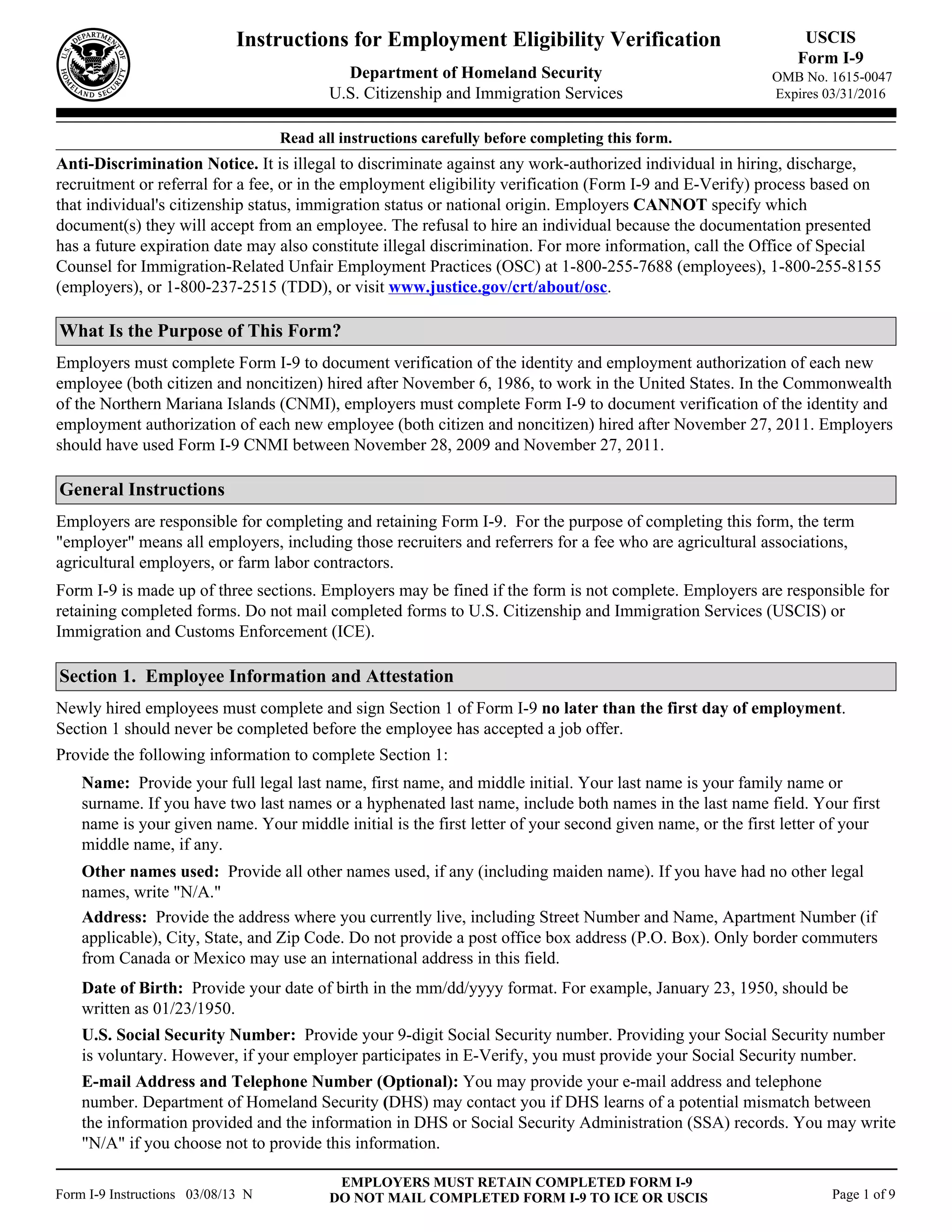 New 2013 Form I-9 | PDF