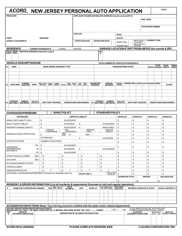 NEW JERSEY PERSONAL AUTO APPLICATION | PDF