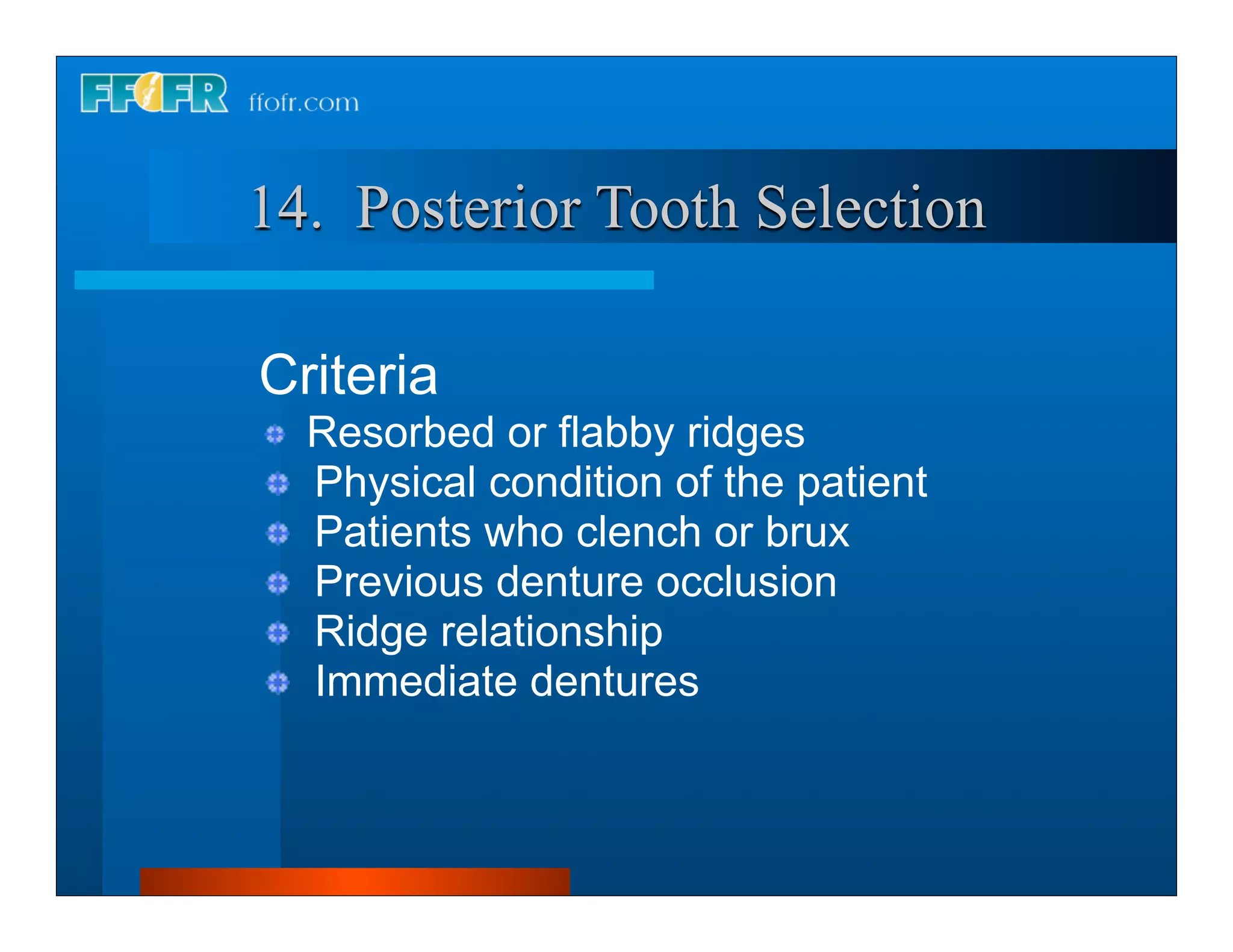 (New) 22.criteria for posterior tooth selection | PDF