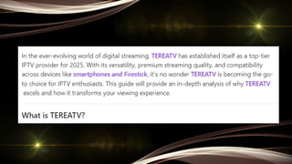 Top IPTV Service for Smartphones & Firestick in 2025: The Ultimate Guide to TEREATV | PDF