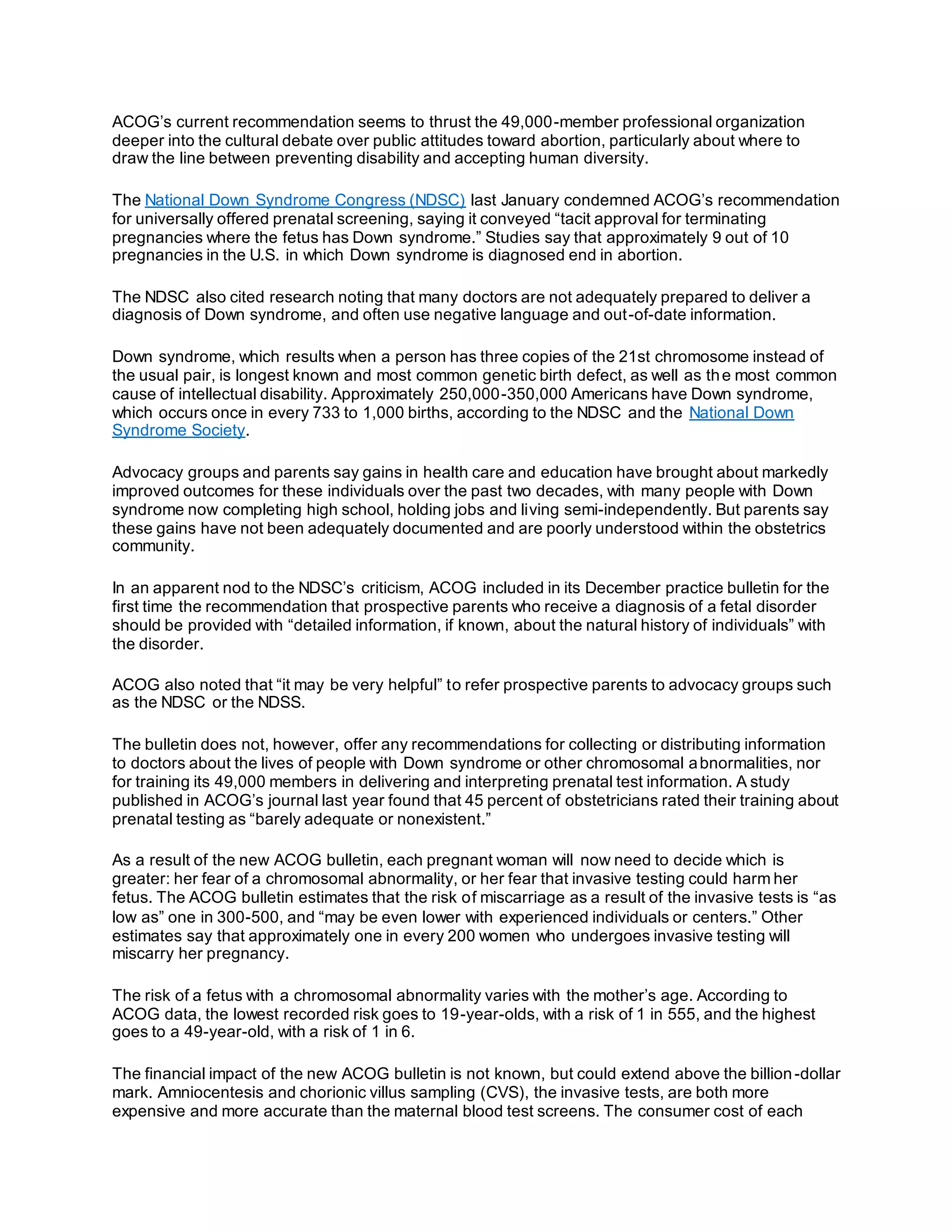 New acog guidelines prenatal testing | DOCX