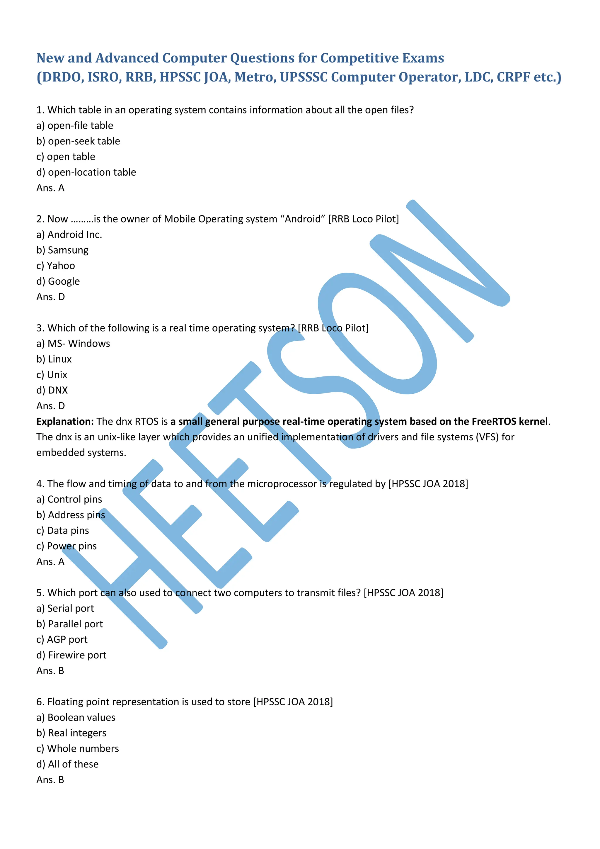 Computer MCQ New Latest Questions and Answers | PDF