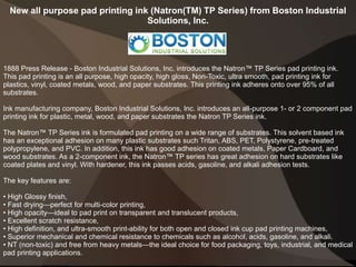 New all purpose pad printing ink (Natron(TM) TP Series) from Boston ...