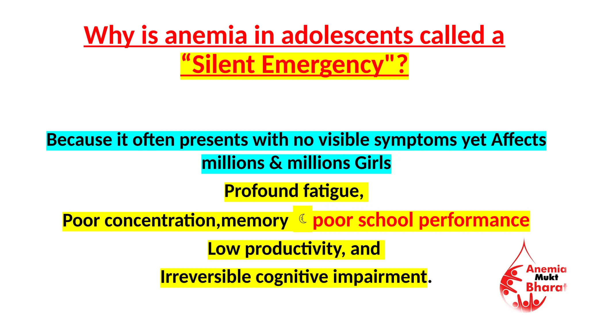 High Anaemia Prevalence in Adolescent Girls : | PPTX