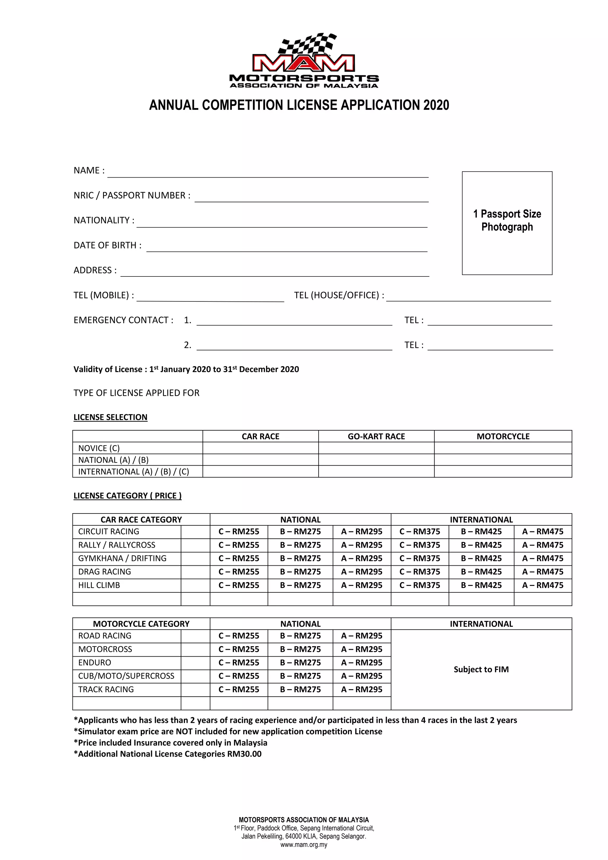 New application form 2020 MAM | PDF | Auto Racing | Sports