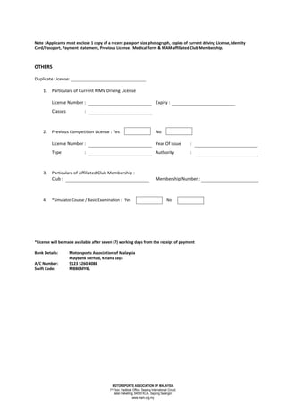 New application form 2020 MAM | PDF | Auto Racing | Sports