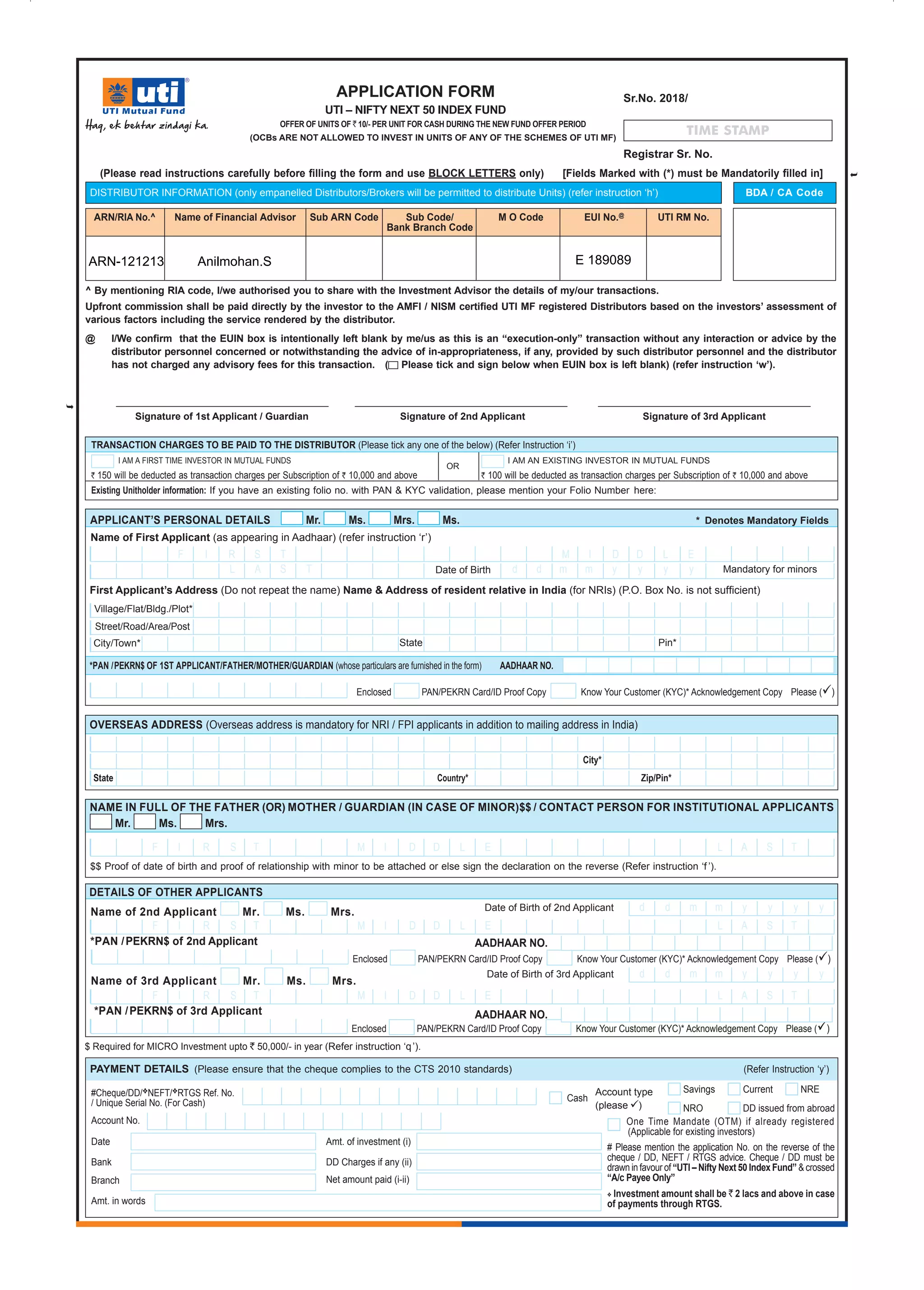 New Application Form of UTI - NIFTY NEXT 50 INDEX FUND (An open-ended ...