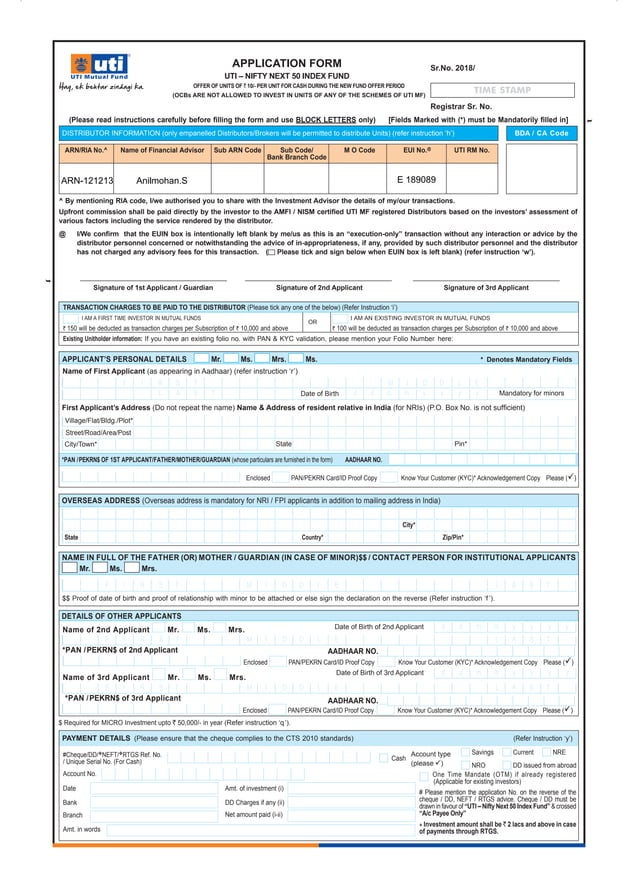 New Application Form of UTI - NIFTY NEXT 50 INDEX FUND (An open-ended ...