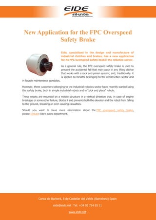 New Application for the FPC Overspeed Safety Brake | PDF | Robotics ...