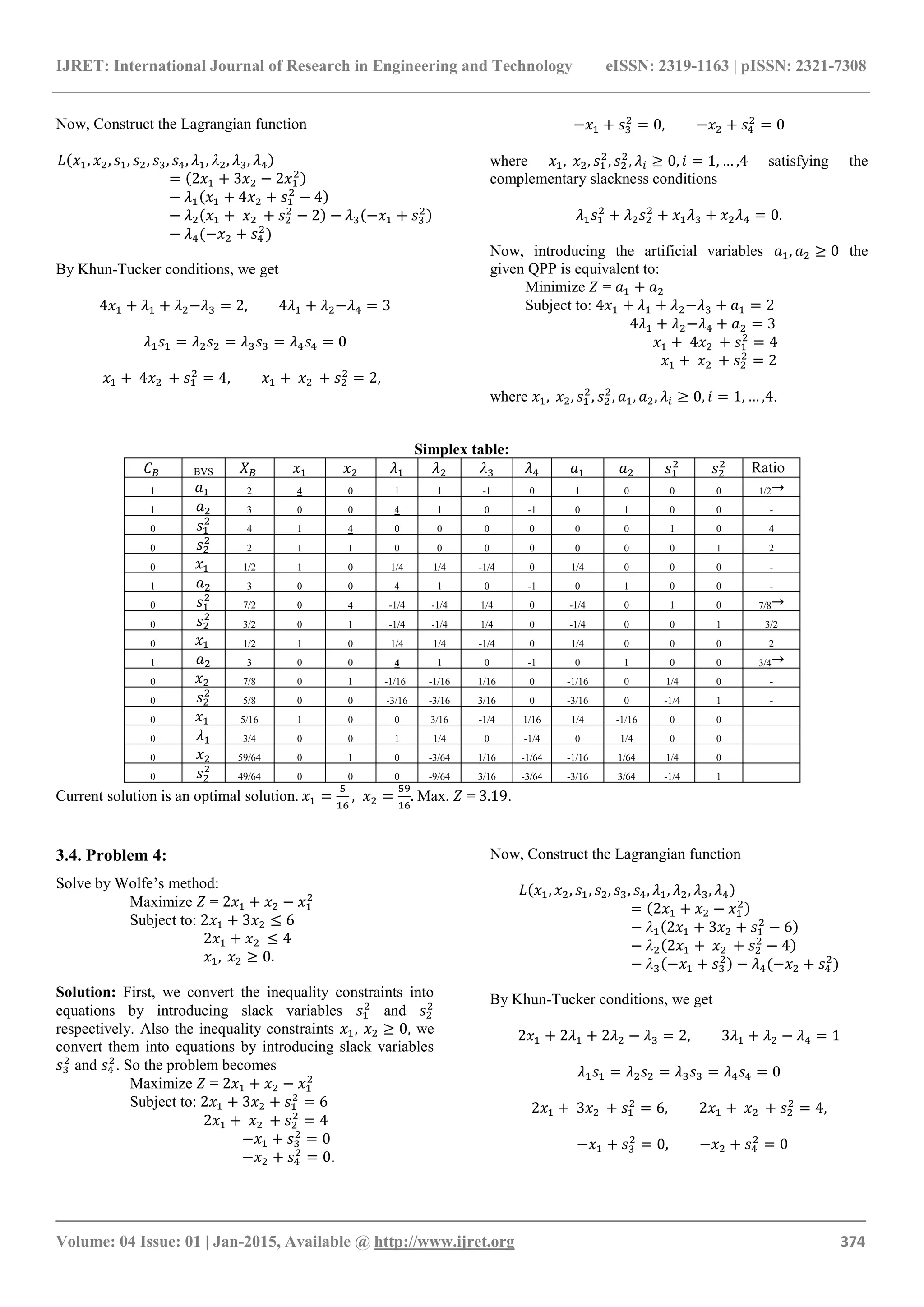 New approach for wolfe’s modified simplex method to solve quadratic programming problems | PDF