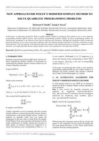 New approach for wolfe’s modified simplex method to solve quadratic programming problems | PDF
