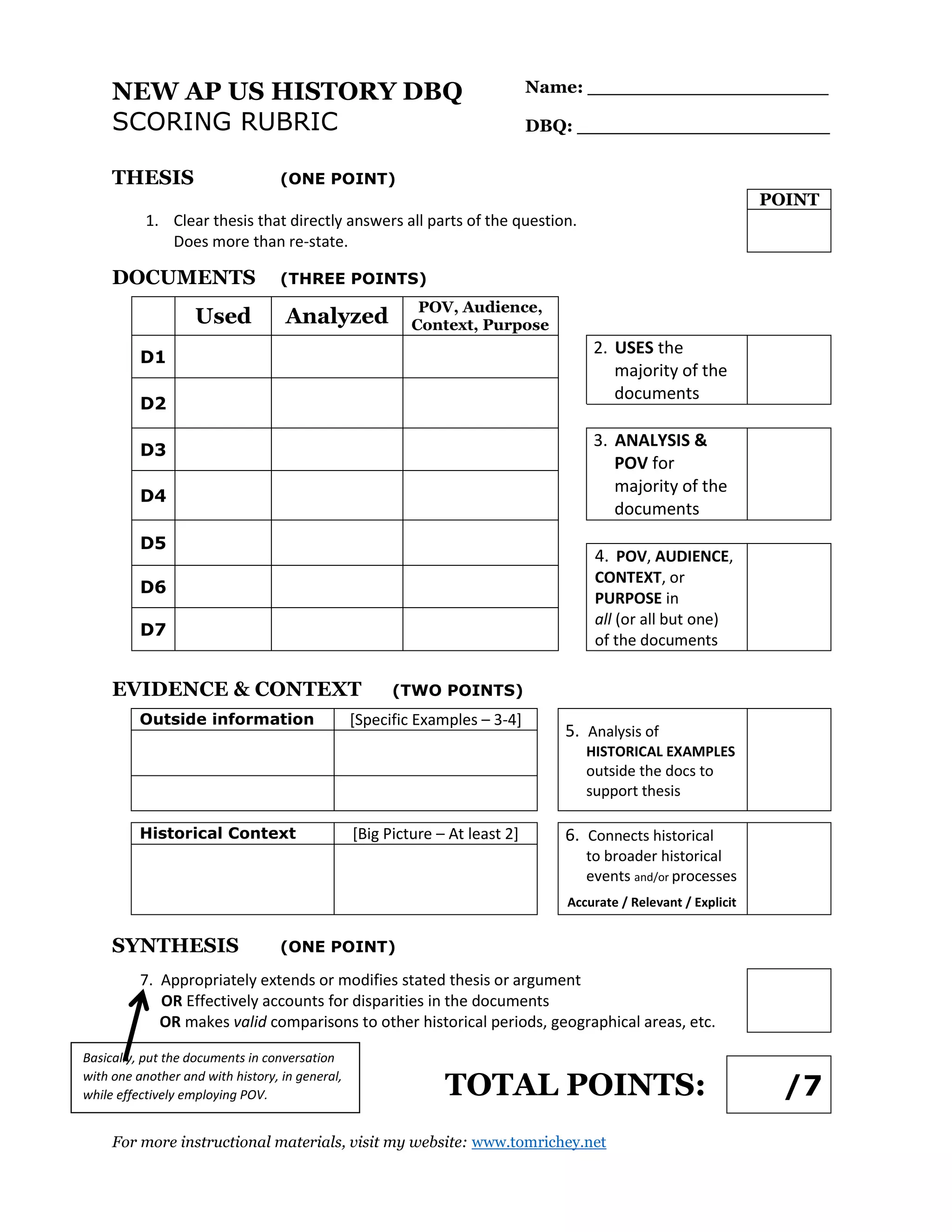 New APUSH DBQ Rubric | PDF