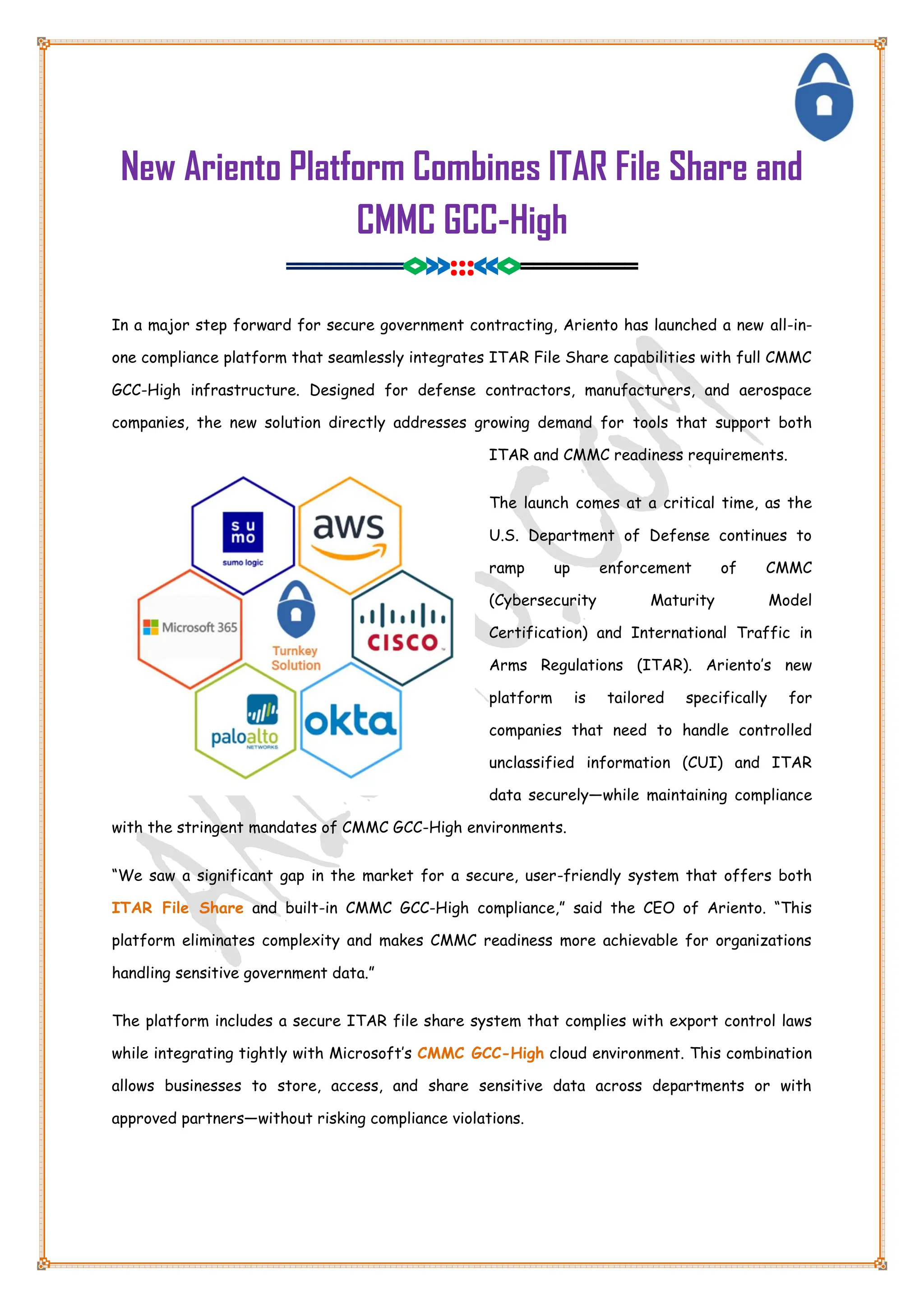 New Ariento Platform Combines ITAR File Share and CMMC GCC-High.pdf