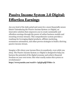Passive Income System 2.0 Digital: Effortless Earnings | PDF