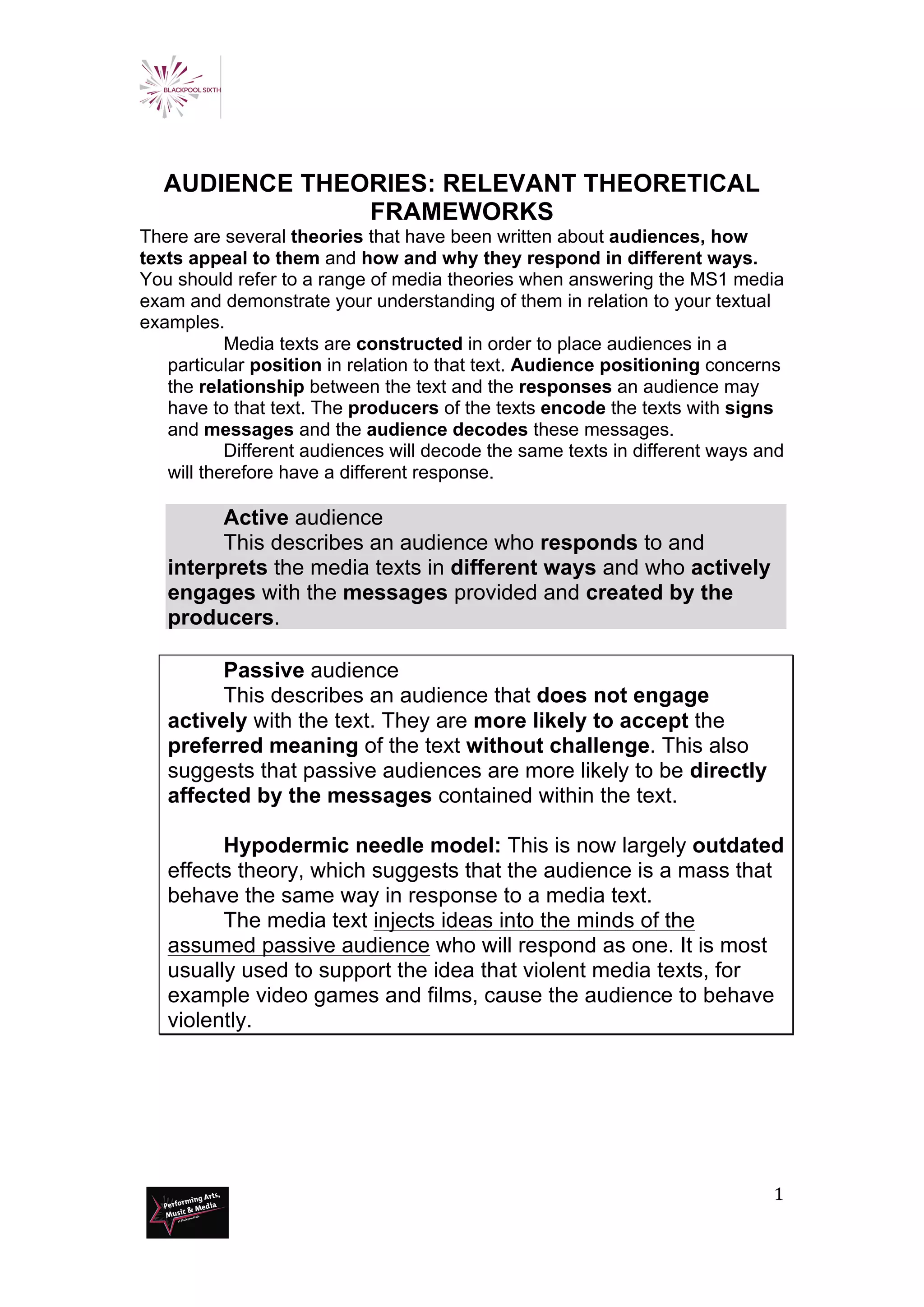 Audience theories | PDF