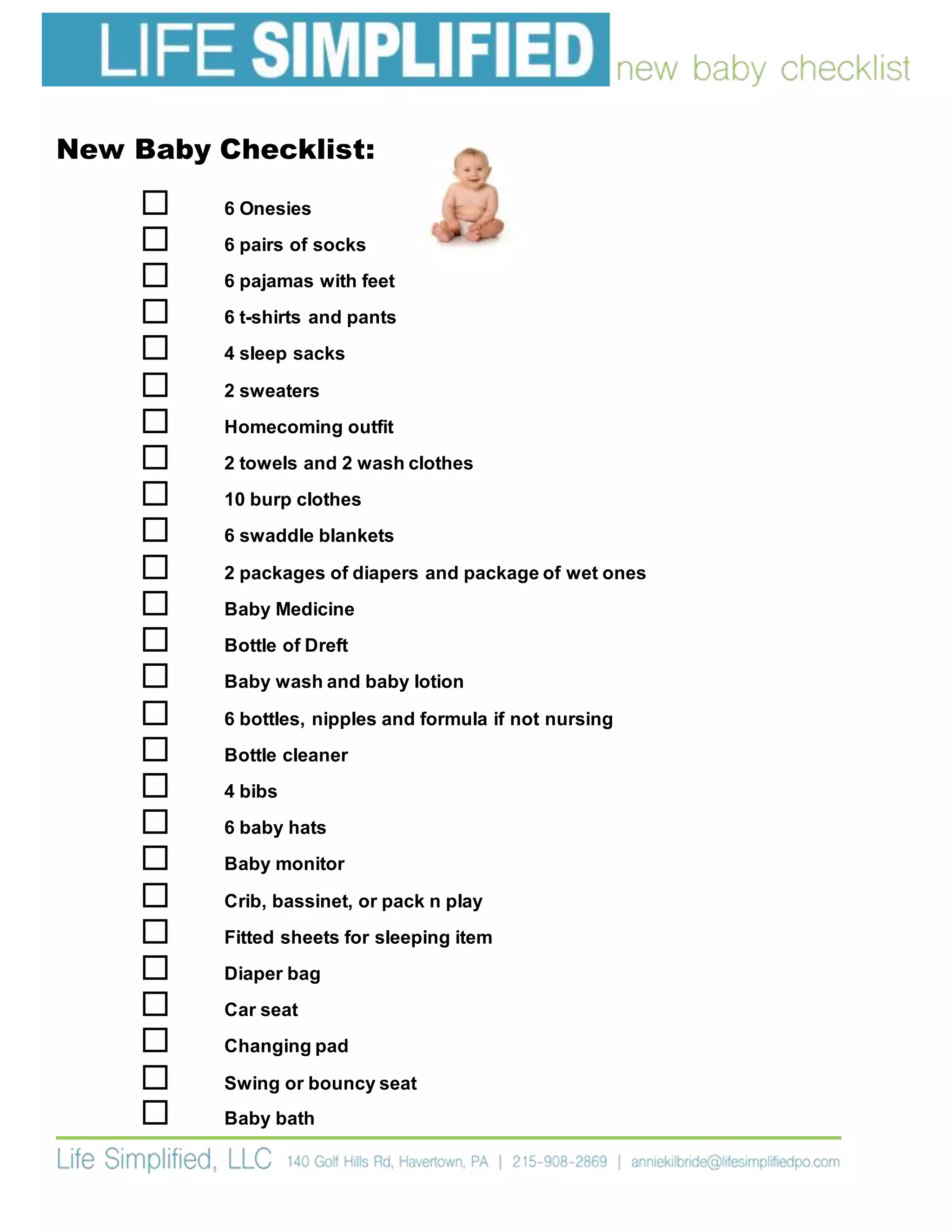 New baby checklist printable | PDF
