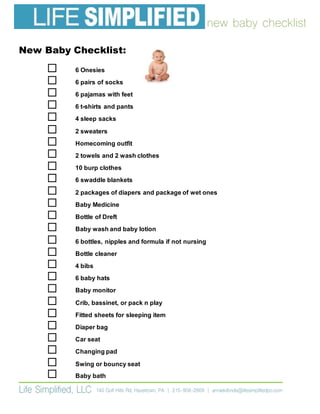 New baby checklist printable | DOCX