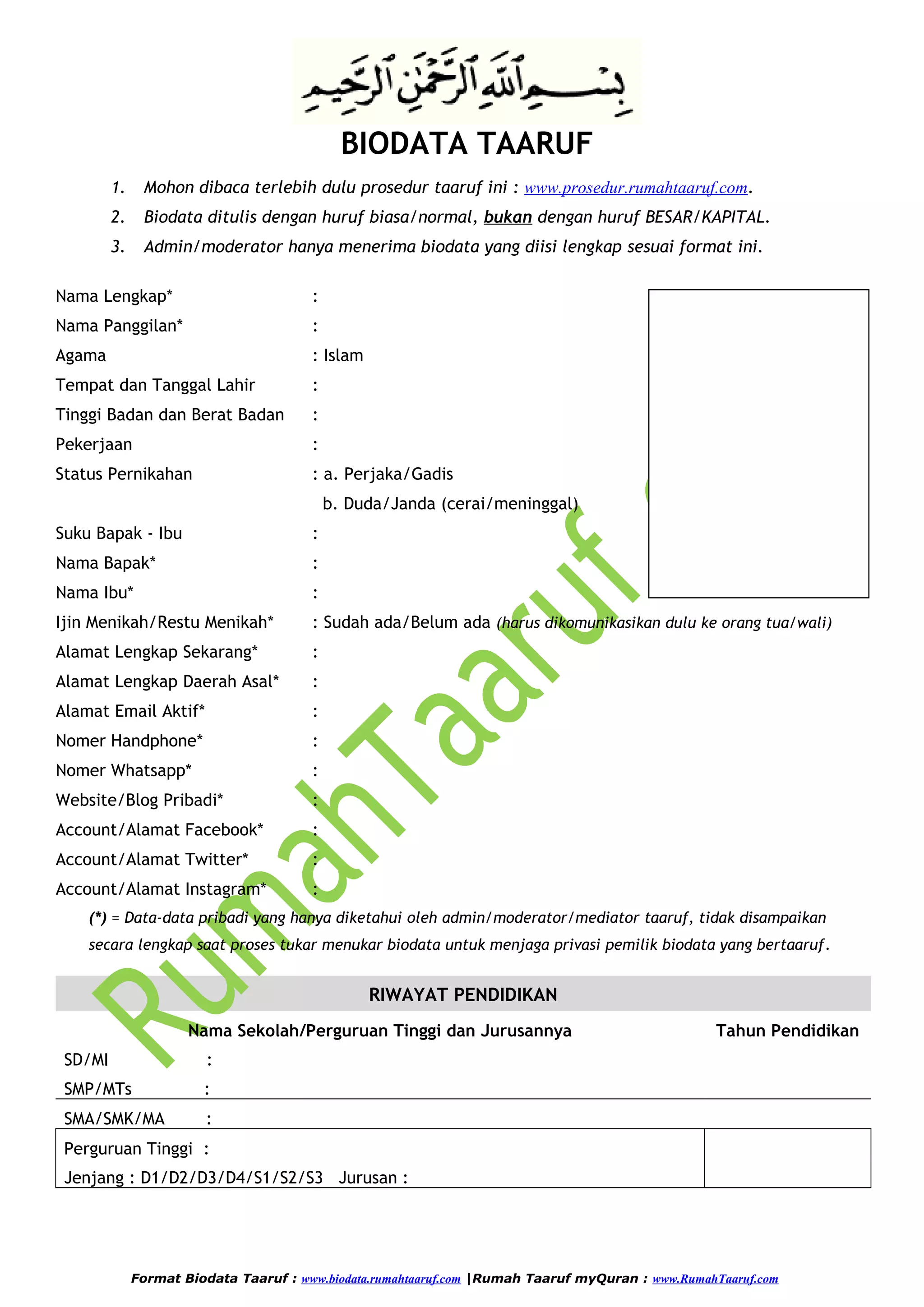 New biodata taaruf | DOC