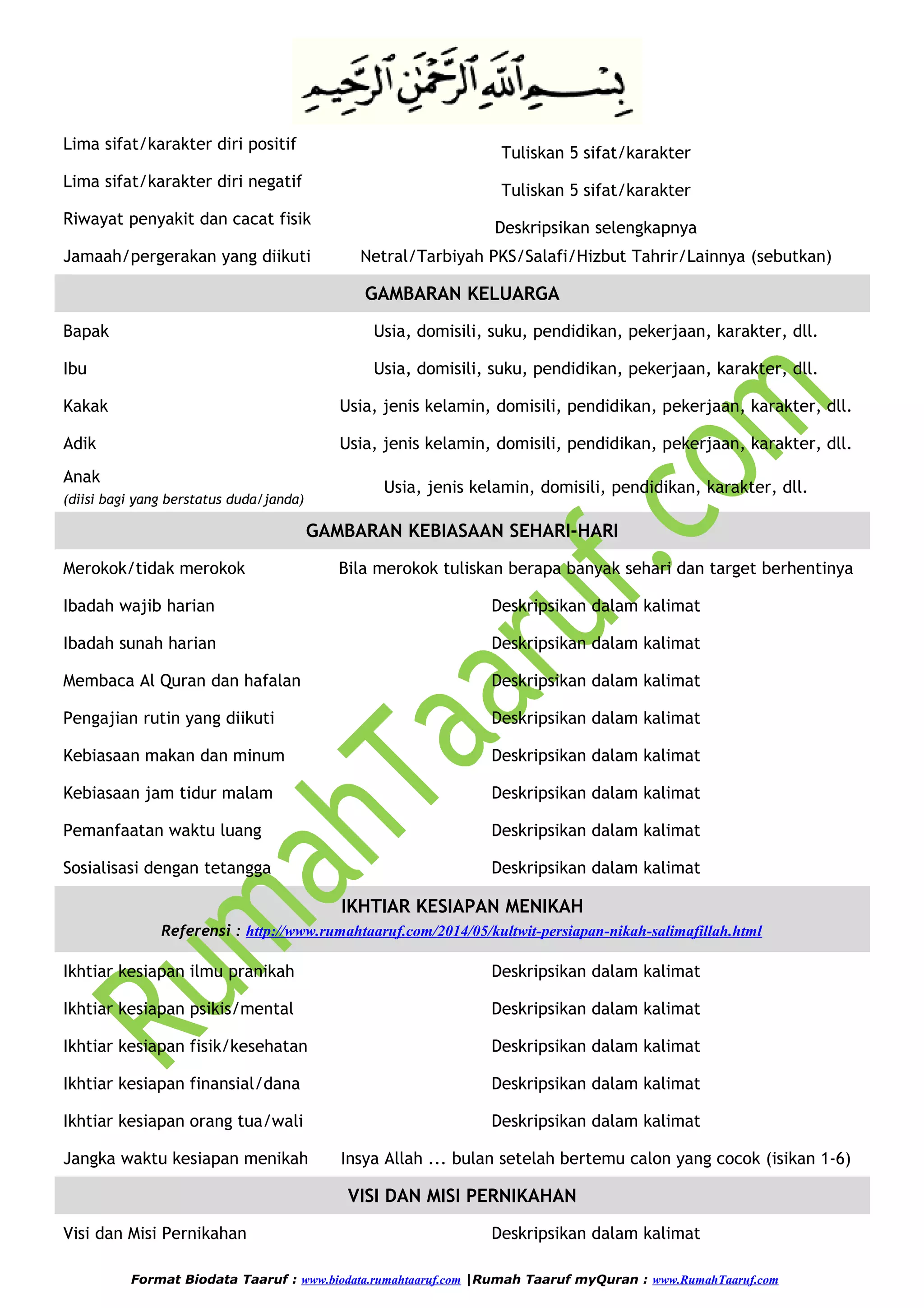 New biodata taaruf | DOC