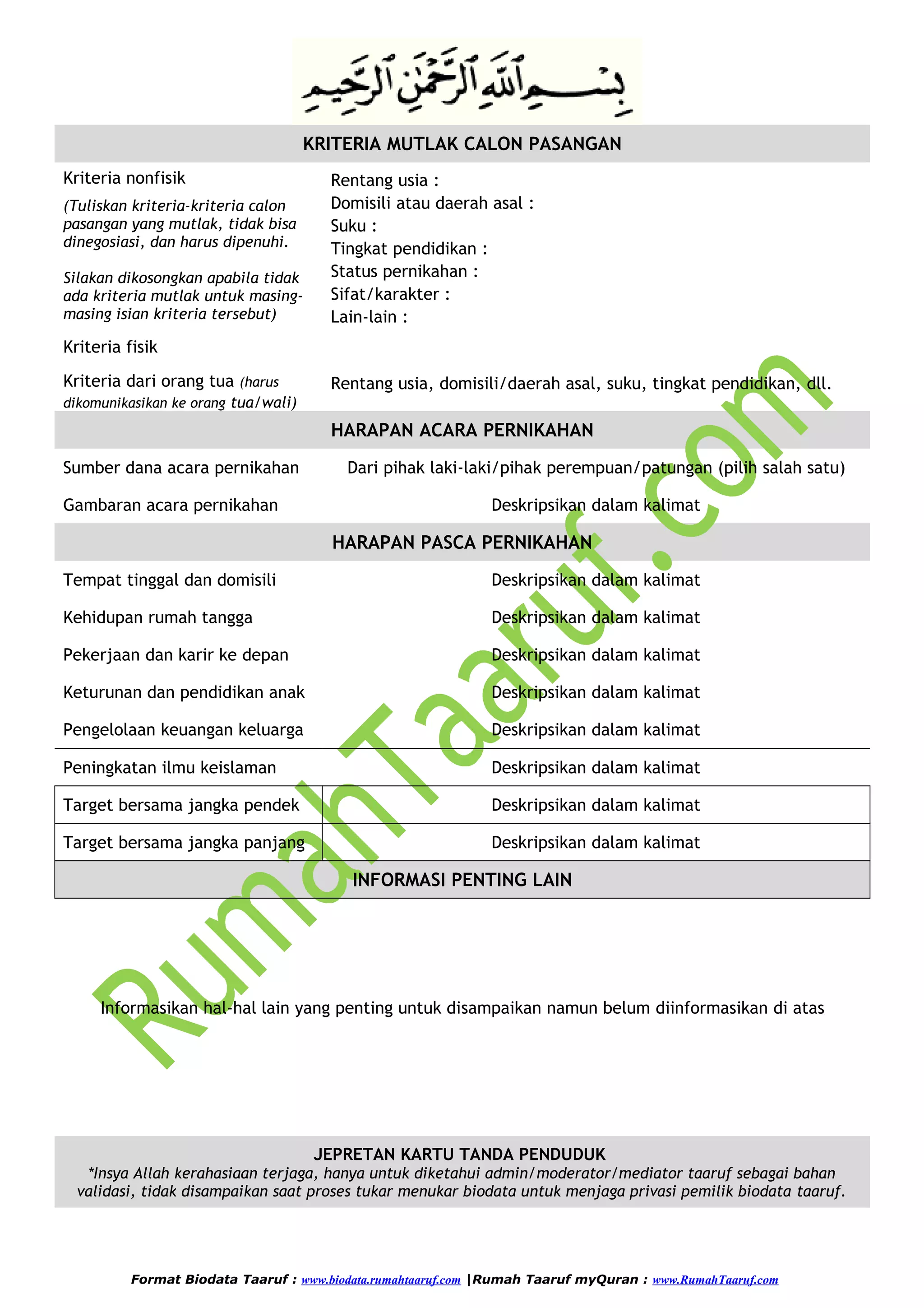 New biodata taaruf | DOC