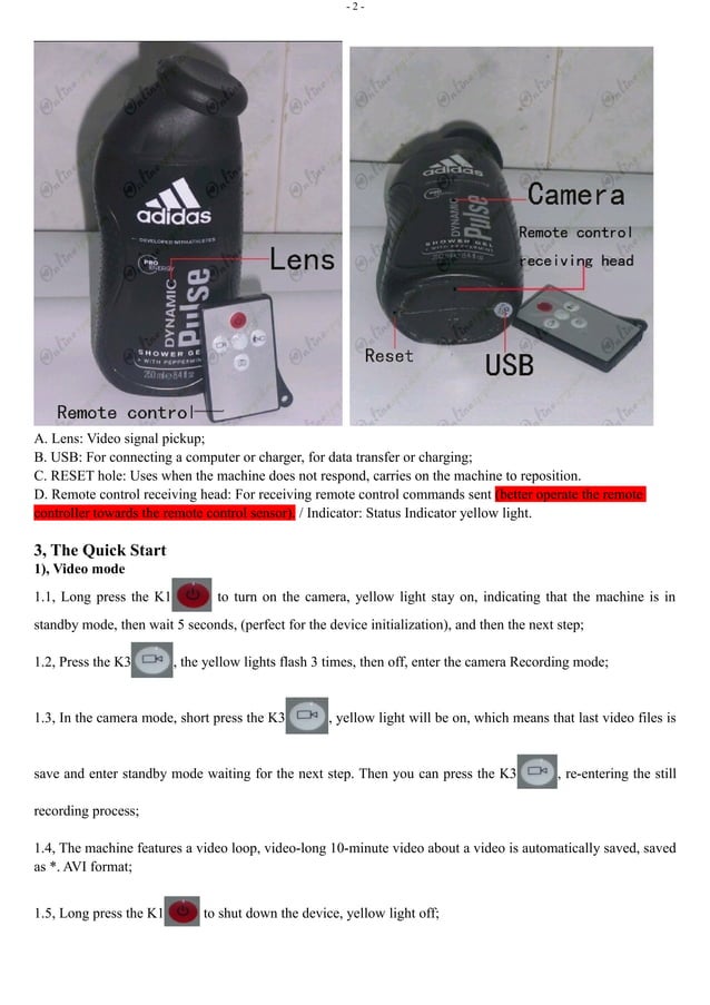 New black adidas body wash camera user guide-SHOWER SPY CAMERA | PDF