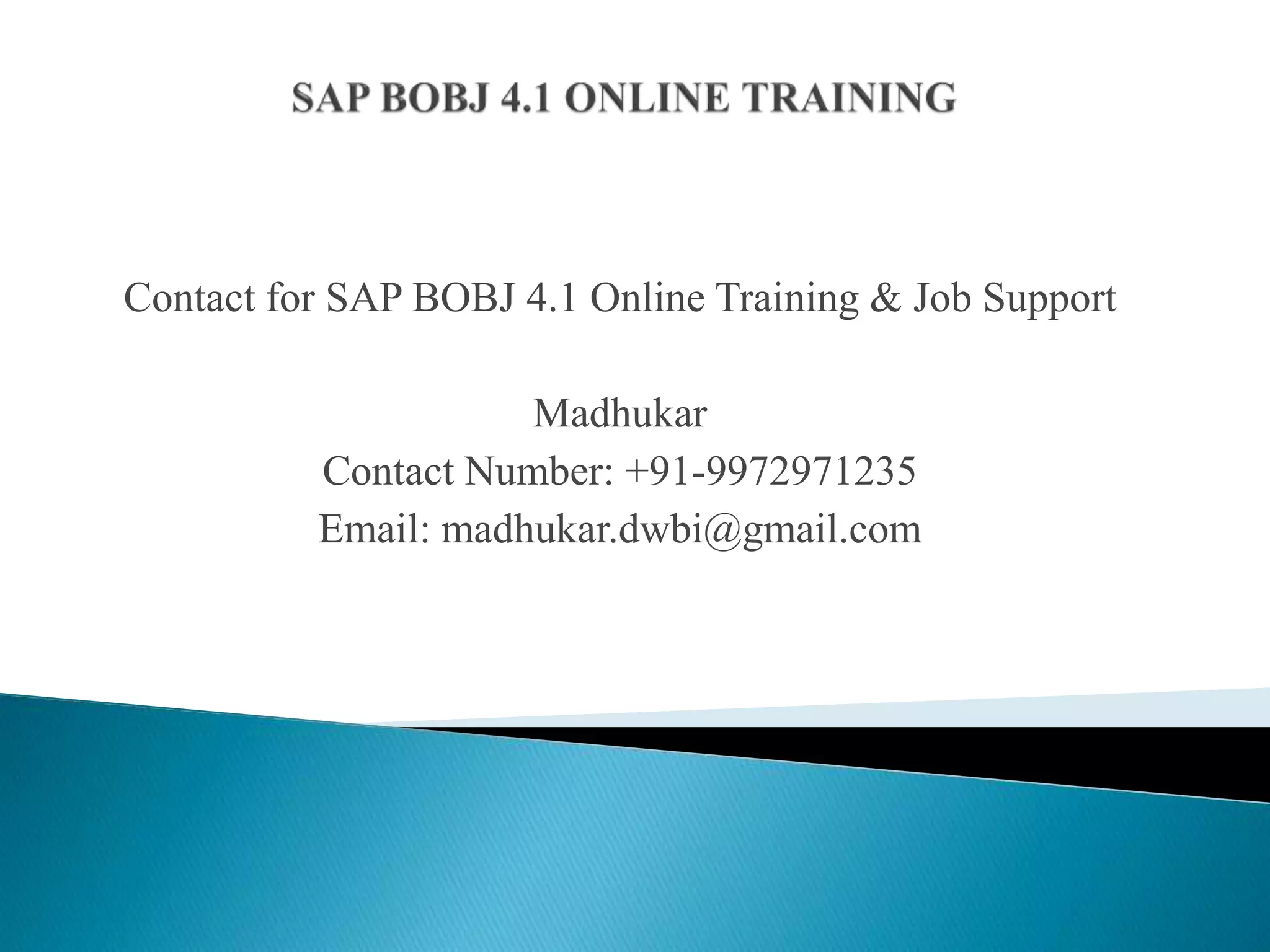 BOBJ 4.1 SAP Training Online | PPT