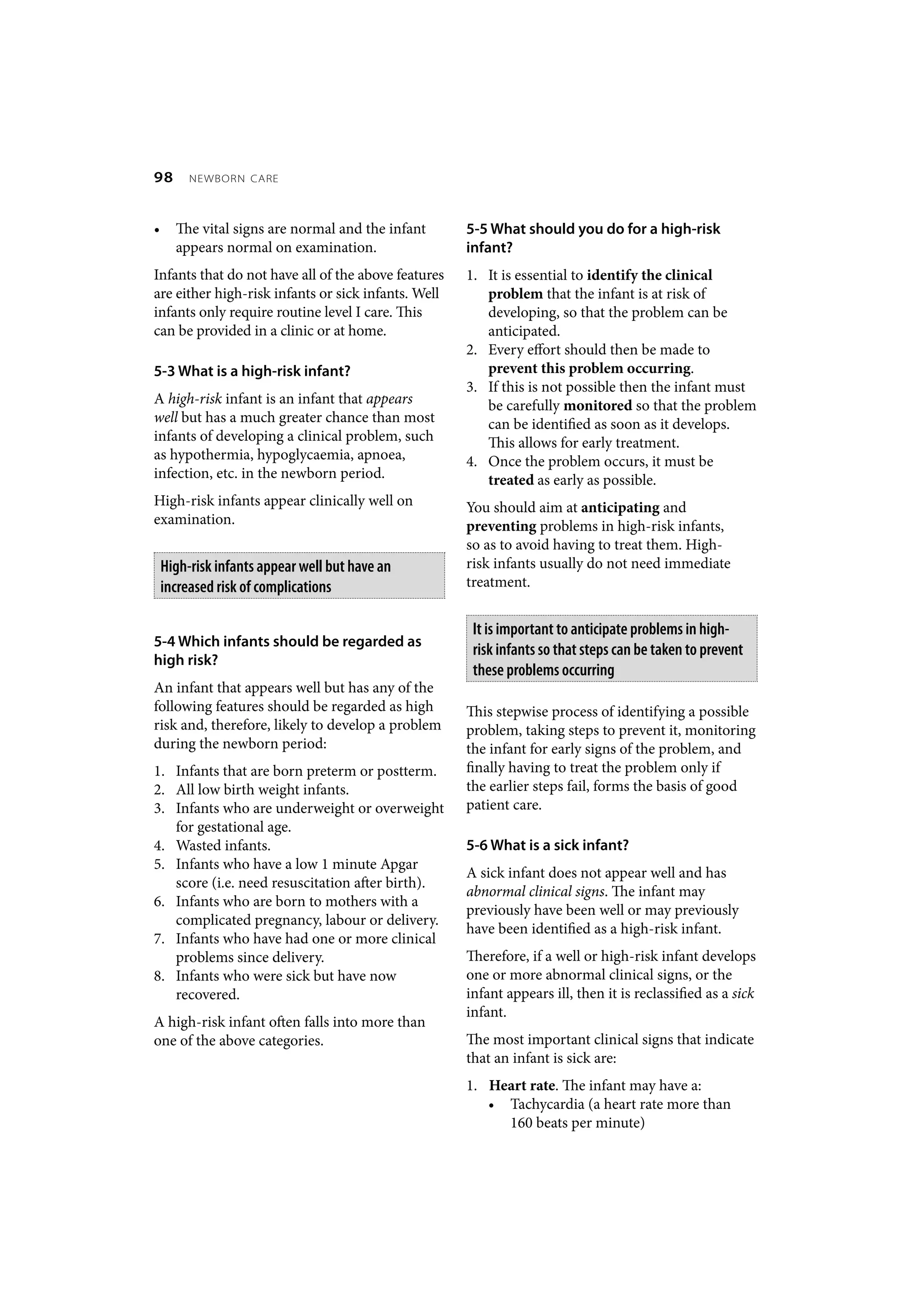 Newborn Care: Care of high-risk and sick infants | PDF