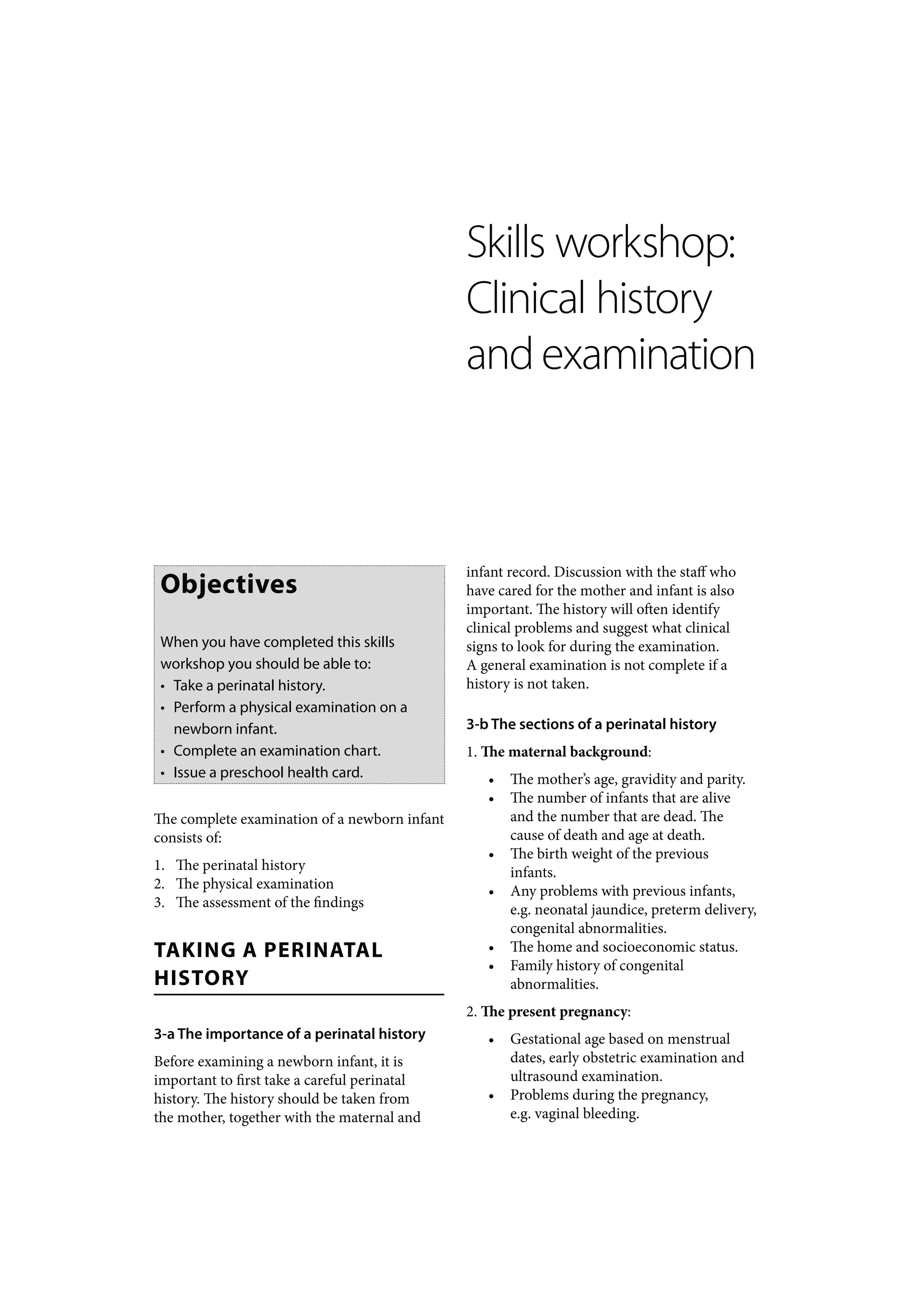Newborn Care: Skills workshop Clinical history and examination | PDF