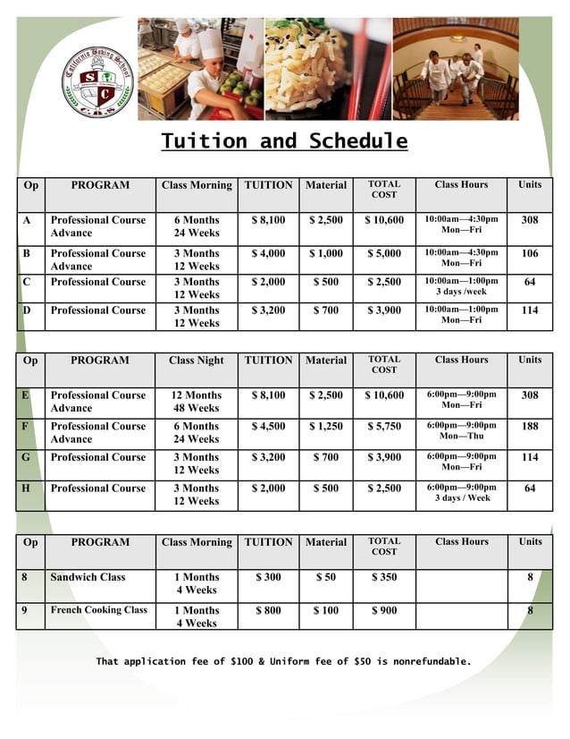 Class Schedule and Tuition | PDF