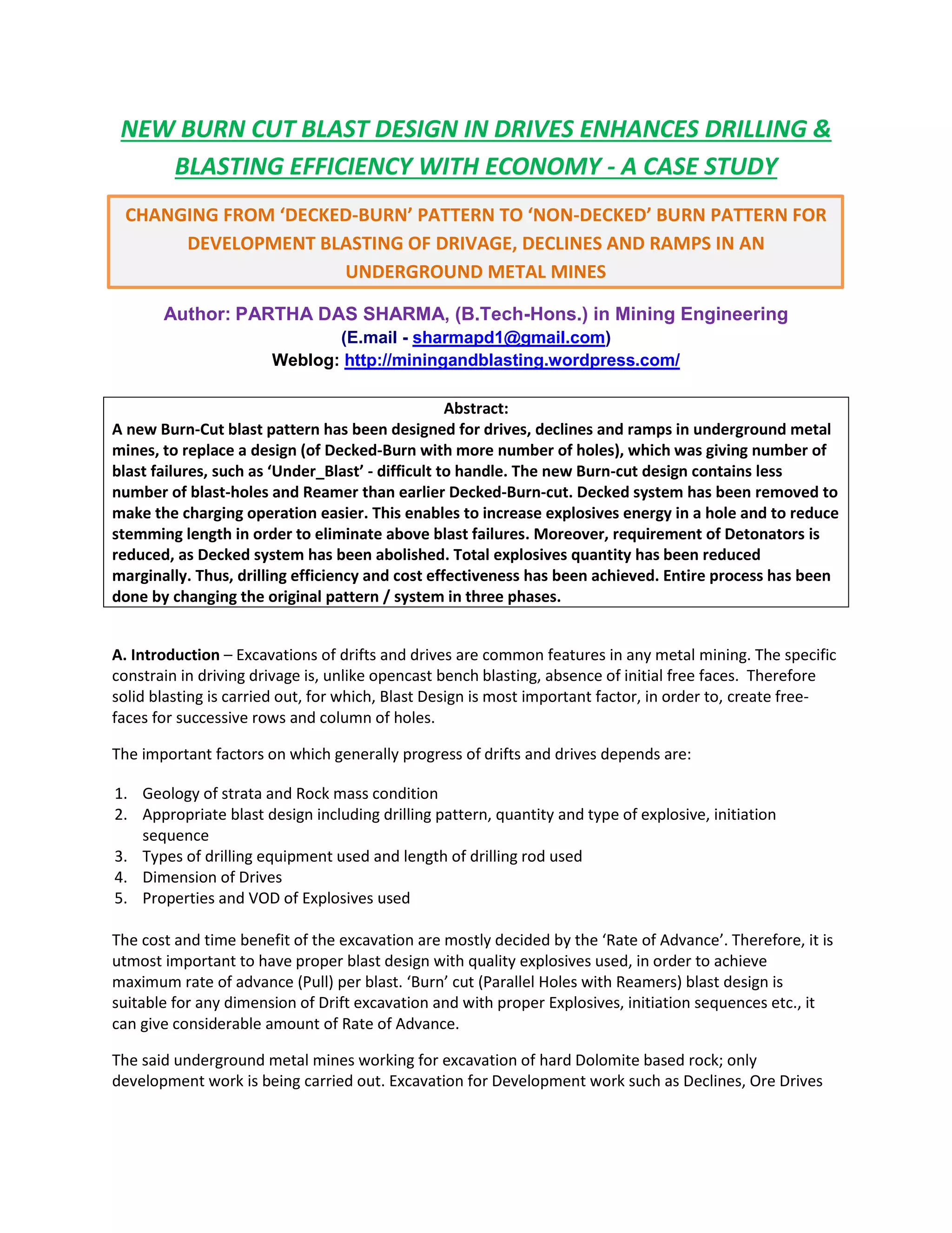 New burn cut blast design in drives enhances drilling blasting ...