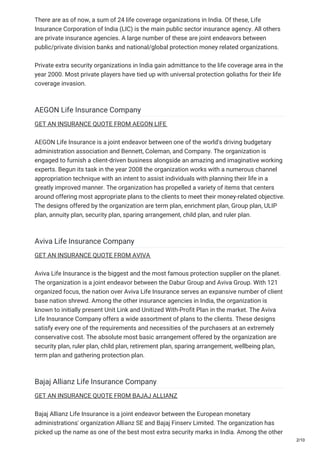 LIST OF 24 LIFE INSURANCE COMPANIES IN INDIA- BRIEF DETAILS | PDF