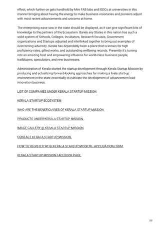 KERALA STARTUP MISSION - WHAT IS IT MEANT FOR? | PDF