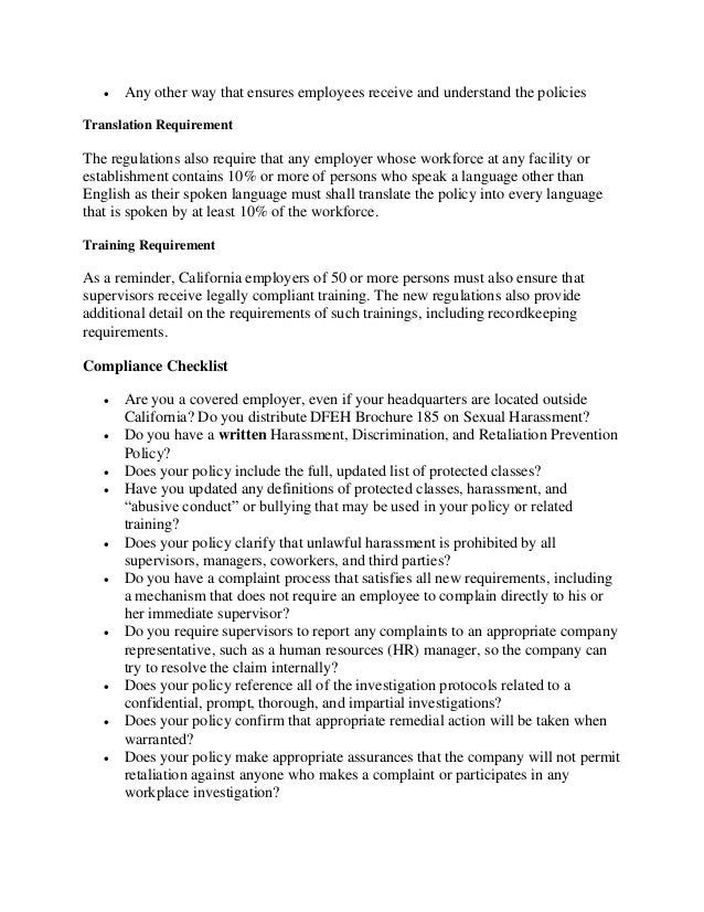 New CA Harassment Policy Requirements, Effective April 1, 2016