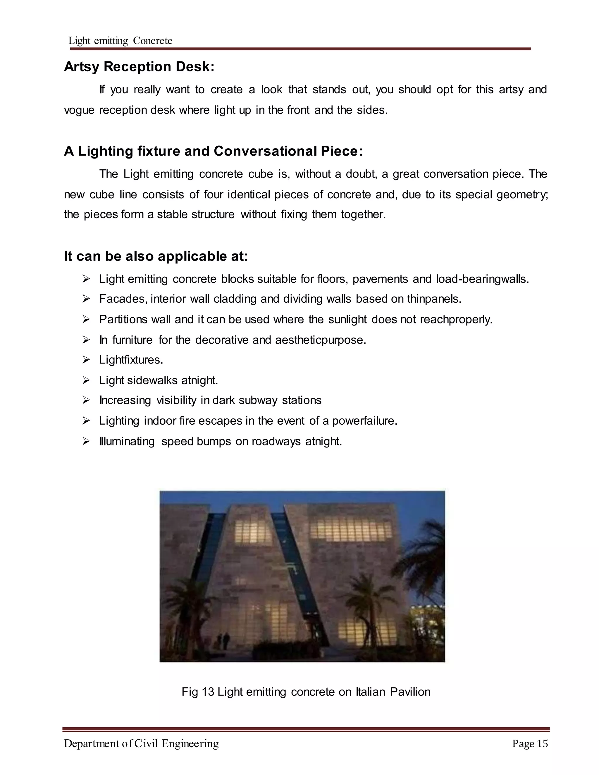 Light emitting concrete [OR] Translucent concrete | DOCX