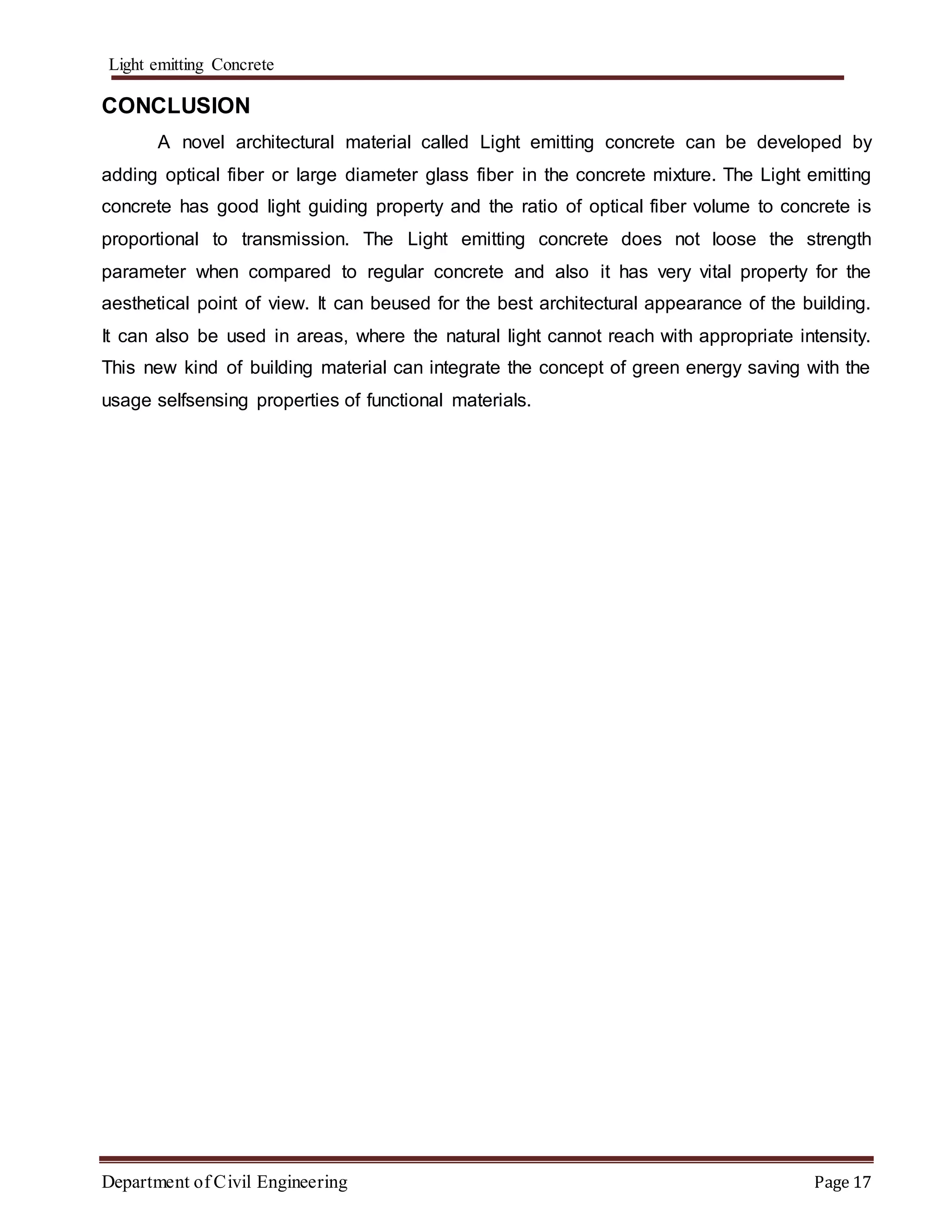 Light emitting concrete [OR] Translucent concrete | DOCX