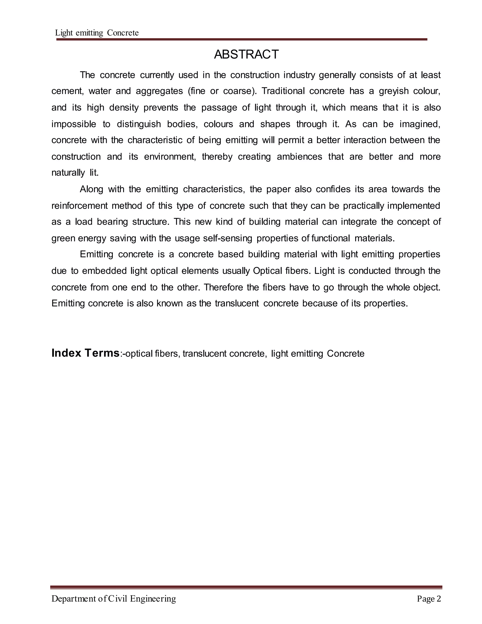 Light emitting concrete [OR] Translucent concrete | DOCX