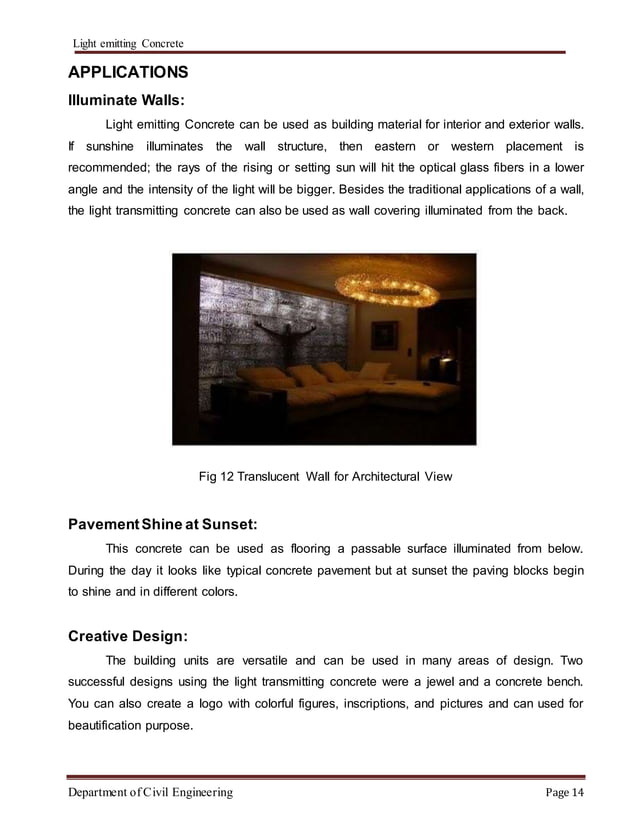 Light emitting concrete [OR] Translucent concrete | DOCX | Civil ...