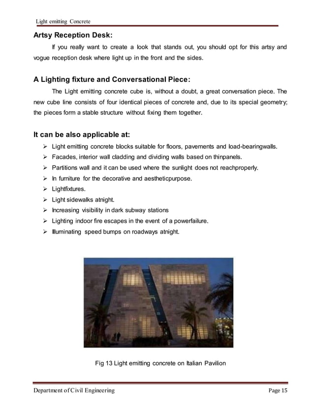 Light emitting concrete [OR] Translucent concrete | DOCX | Civil ...