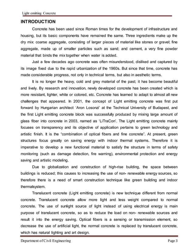 Light emitting concrete [OR] Translucent concrete | DOCX | Civil ...