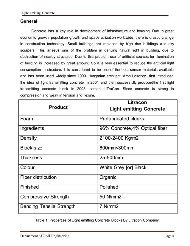 Light emitting concrete [OR] Translucent concrete | DOCX | Civil ...