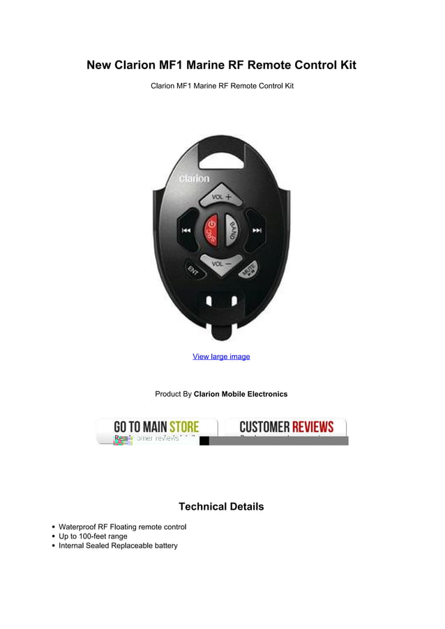 New clarion mf1 marine rf remote control kit | PDF