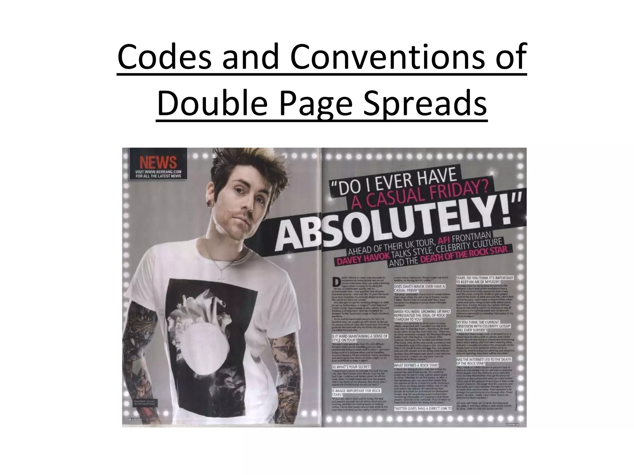 Codes and Conventions of double page spreads | PPTX